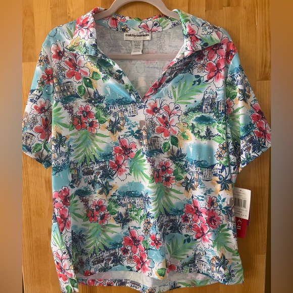 Cathy Daniels | Tops | Cathy Daniels Multicolor Floral Polo Shirt ...